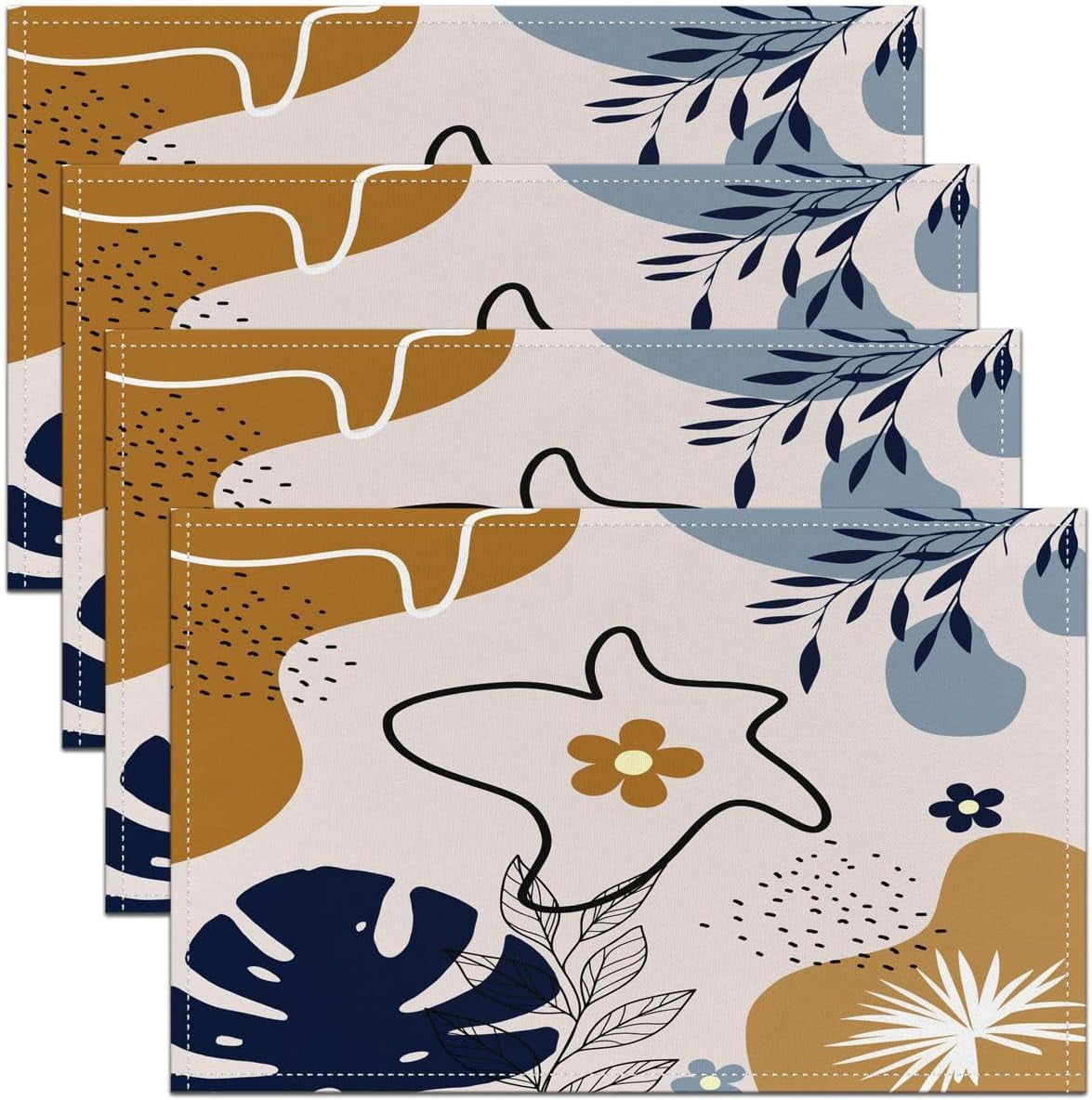 Art Botanical Place Mats Leaves Plant Geometric Placemats for Dining ...