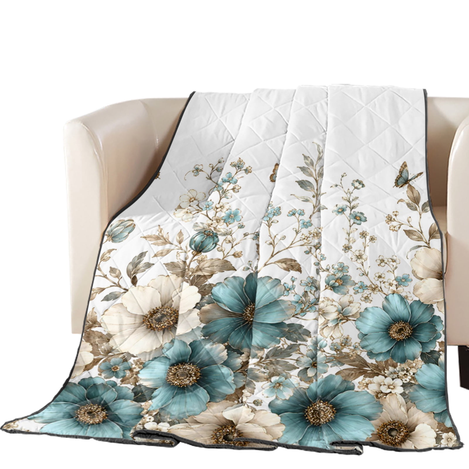 Art Botanical Quilted Comforters Cooling Blanket Oversized Queen Size ...