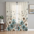 Art Botanical Sheer Curtains for Living Room Bedroom, Teal Beige Floral ...