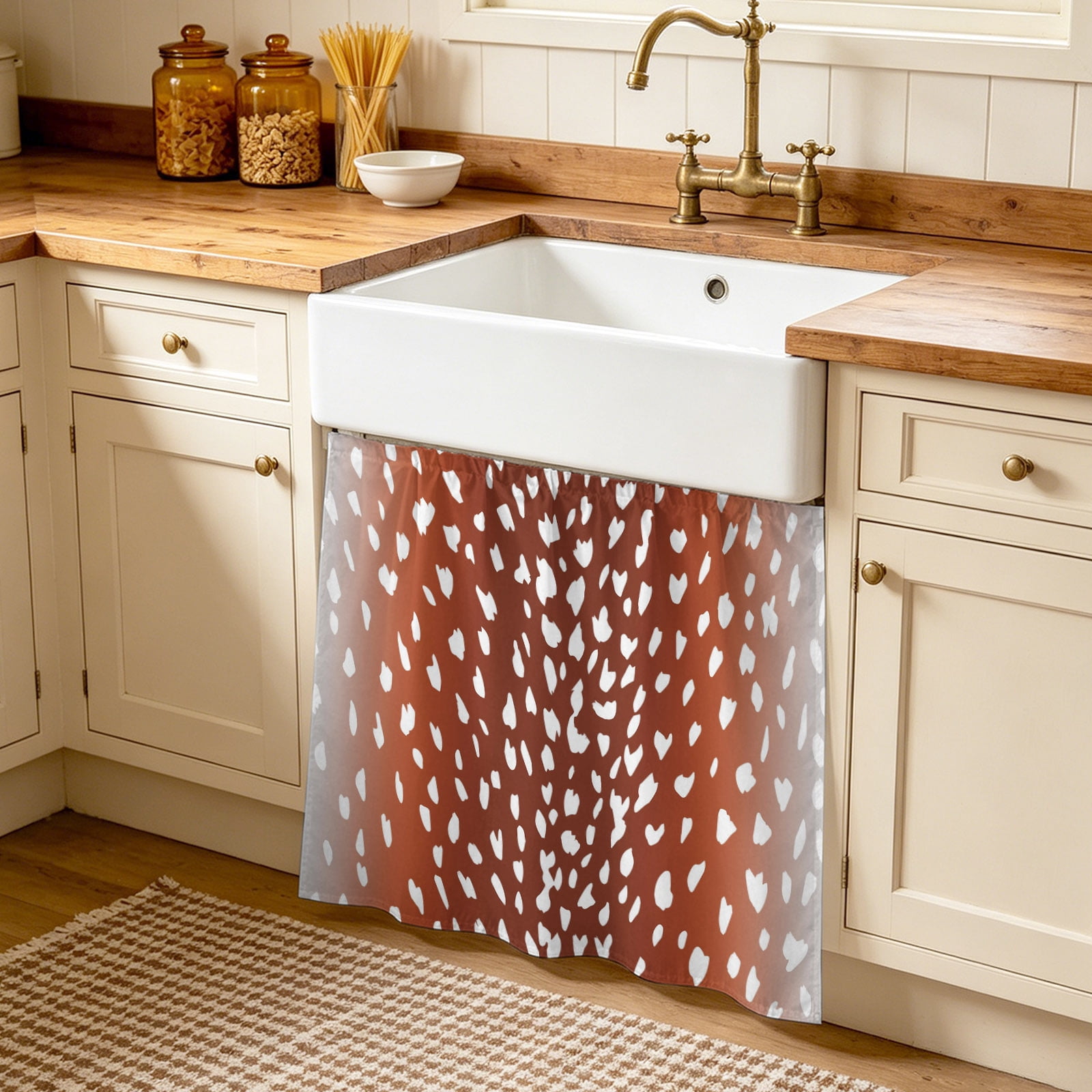 Art Brick Red Cabinet Curtain, Vintage White Polka Dots Red Ombre ...