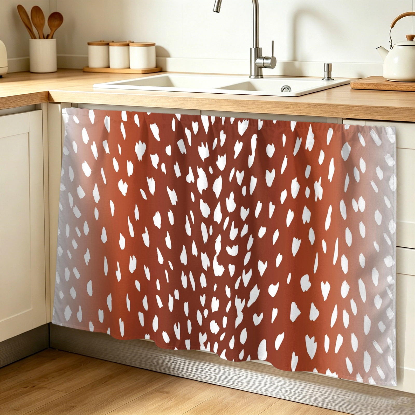 Art Brick Red Cabinet Curtain, Vintage White Polka Dots Red Ombre ...