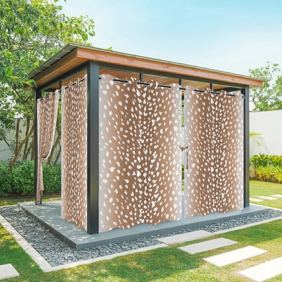 Art Brown Outdoor Curtains for Patio, Vintage White Polka Dots Brown ...