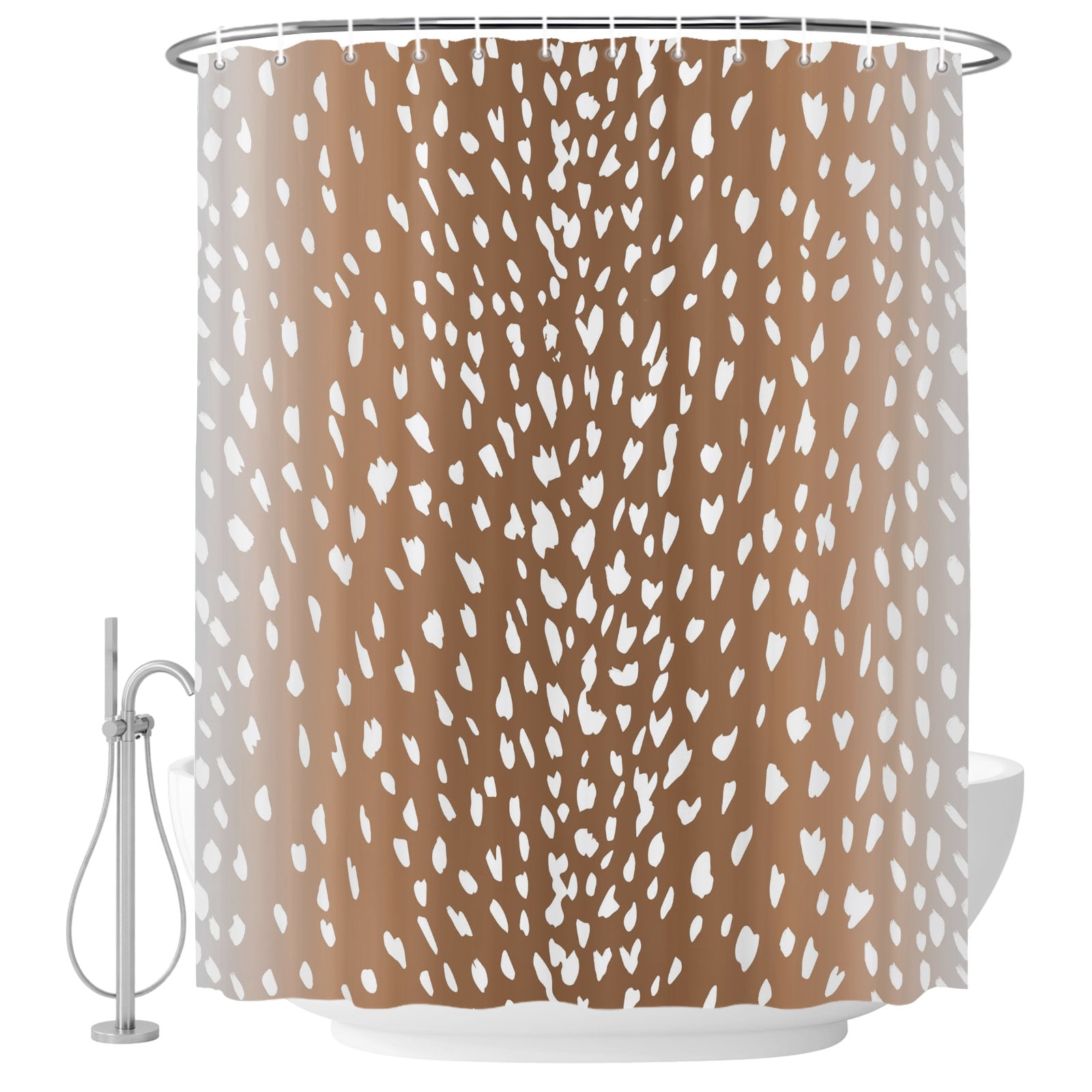 Art Brown Shower Curtain for Bathroom, Vintage White Polka Dots Brown ...