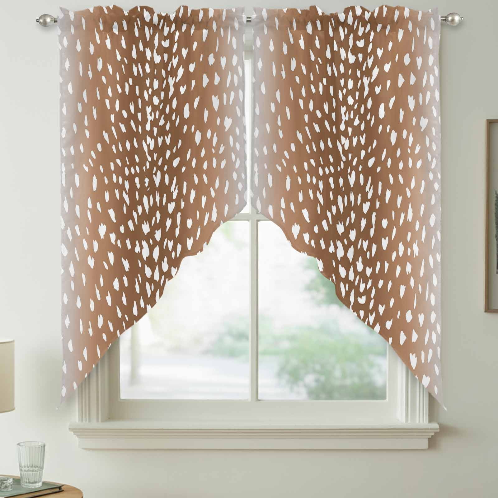 Art Brown Swag Kitchen Curtain Valances, Vintage White Polka Dots Brown ...