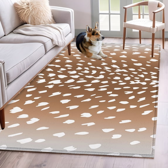 Art Brown Washable Area Rug 4x6 Vintage White Polka Dots Brown Ombre ...