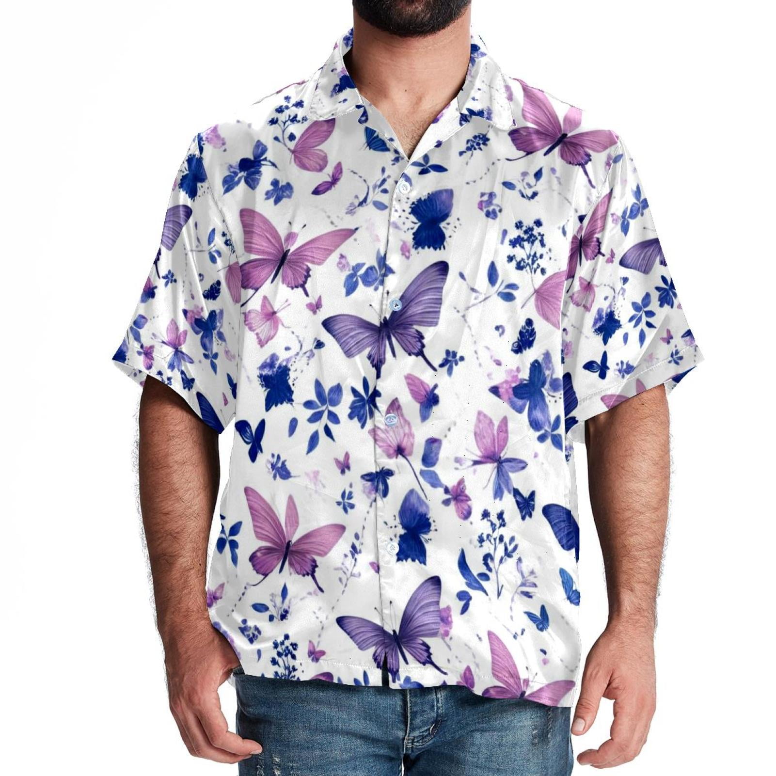 Art Butterfly Men's Hawaiian Shirts, Vacation Short Sleeve Beach Shirts ...