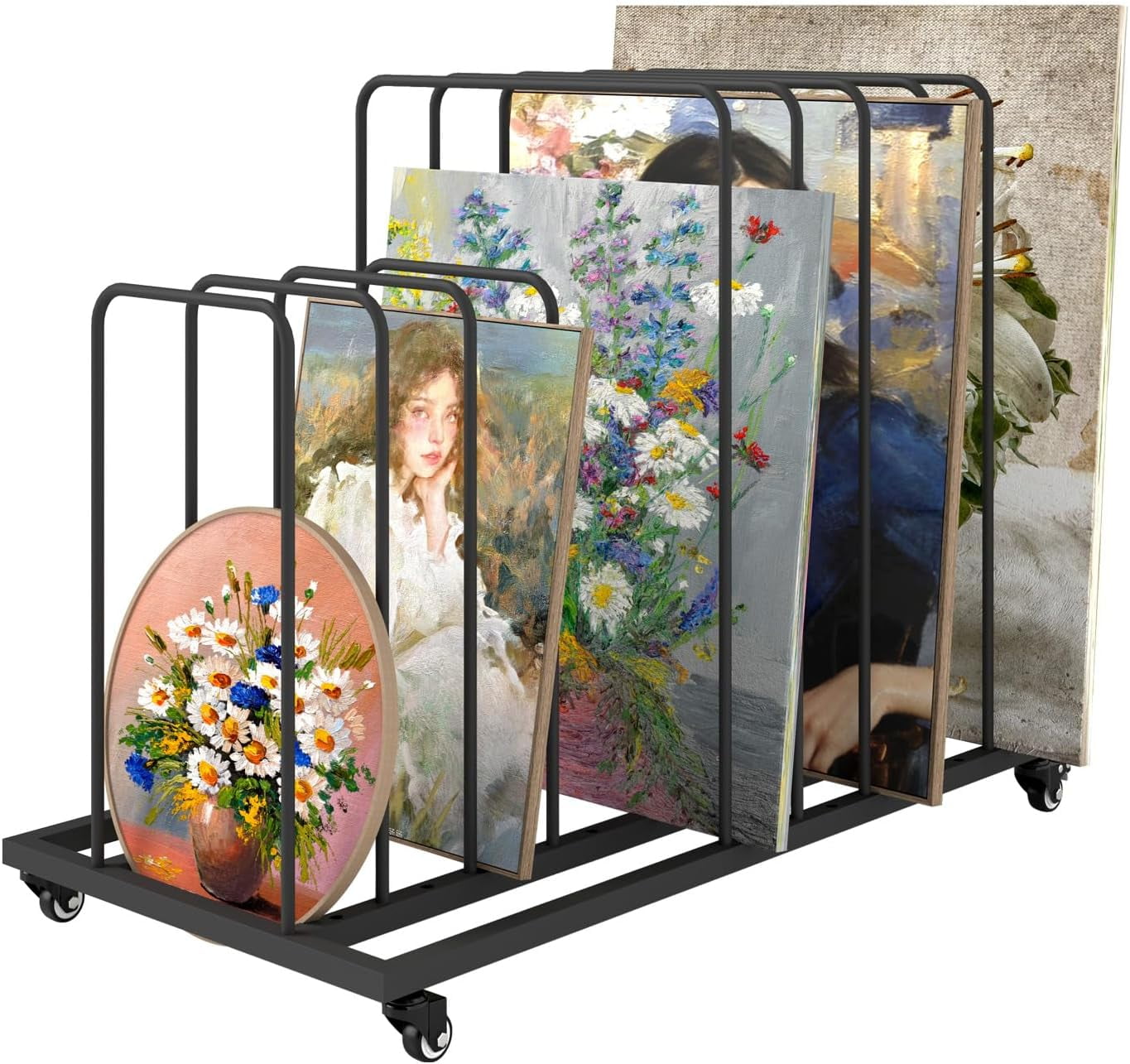 Art Canvas Storage Rack with Wheels, Adjustable Art Storage Rack Metal ...