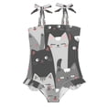 Art Cats Pattern Girls' One-Piece Swimsuit Bowknot Tie Shoulder Ruffled ...