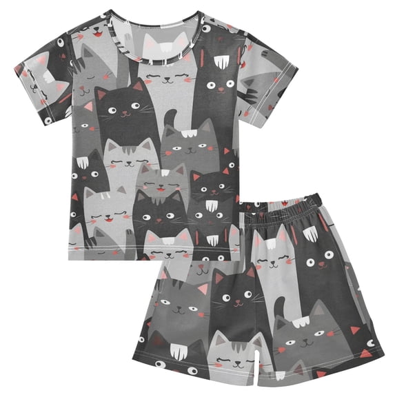 Art Cats Pattern Summer Pajama Set Soft Cotton Short Sleeve Sleepwear ...