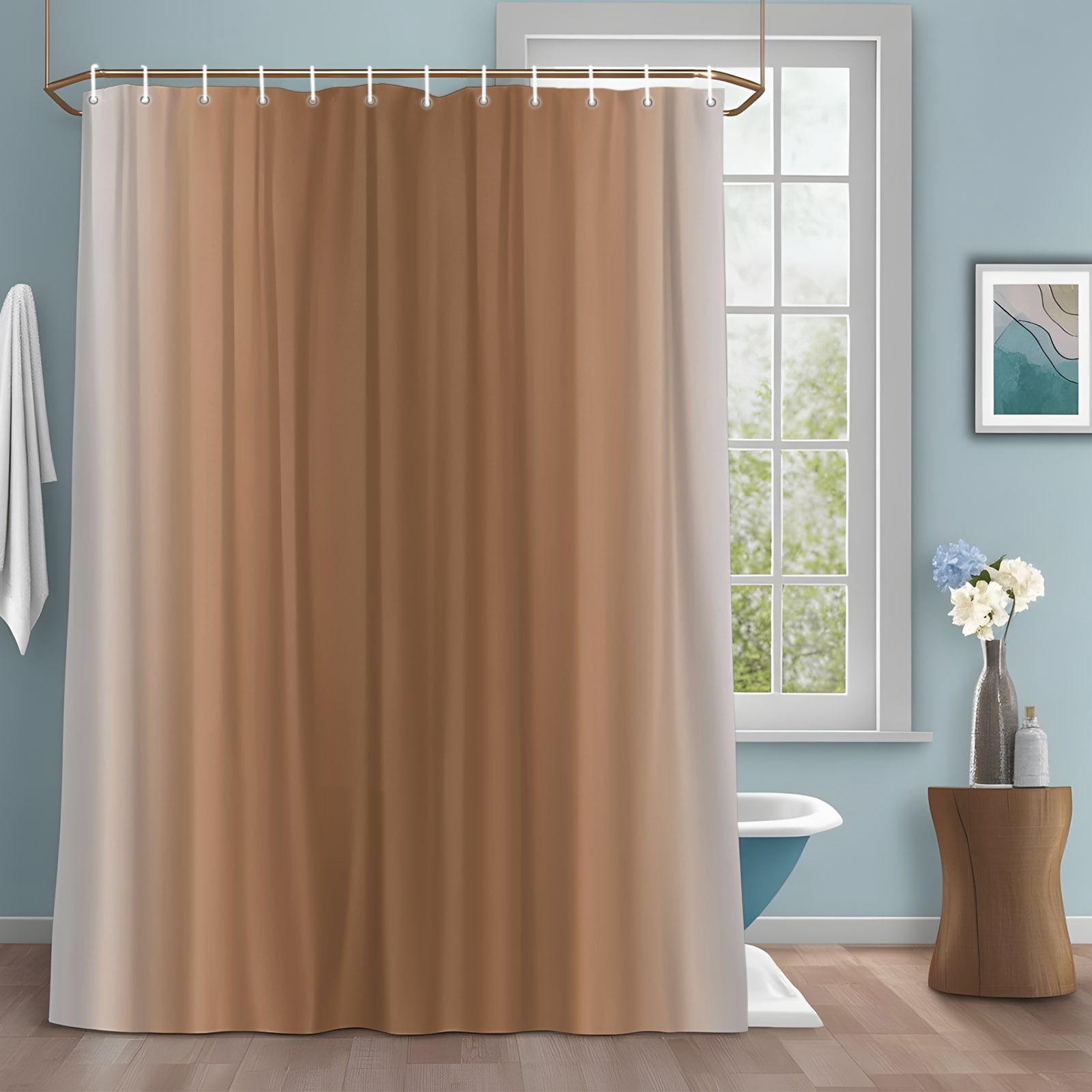 Art Coffee Brown Shower Curtain Set with Hooks, Vintage White Brown ...