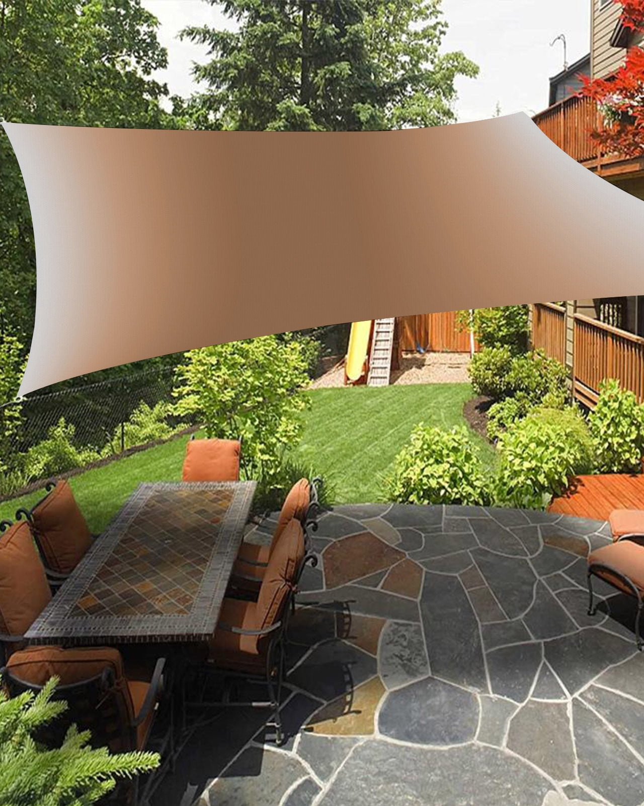 Art Coffee Brown Sun Shade Sail 14'X18' Vintage White Brown Ombre ...