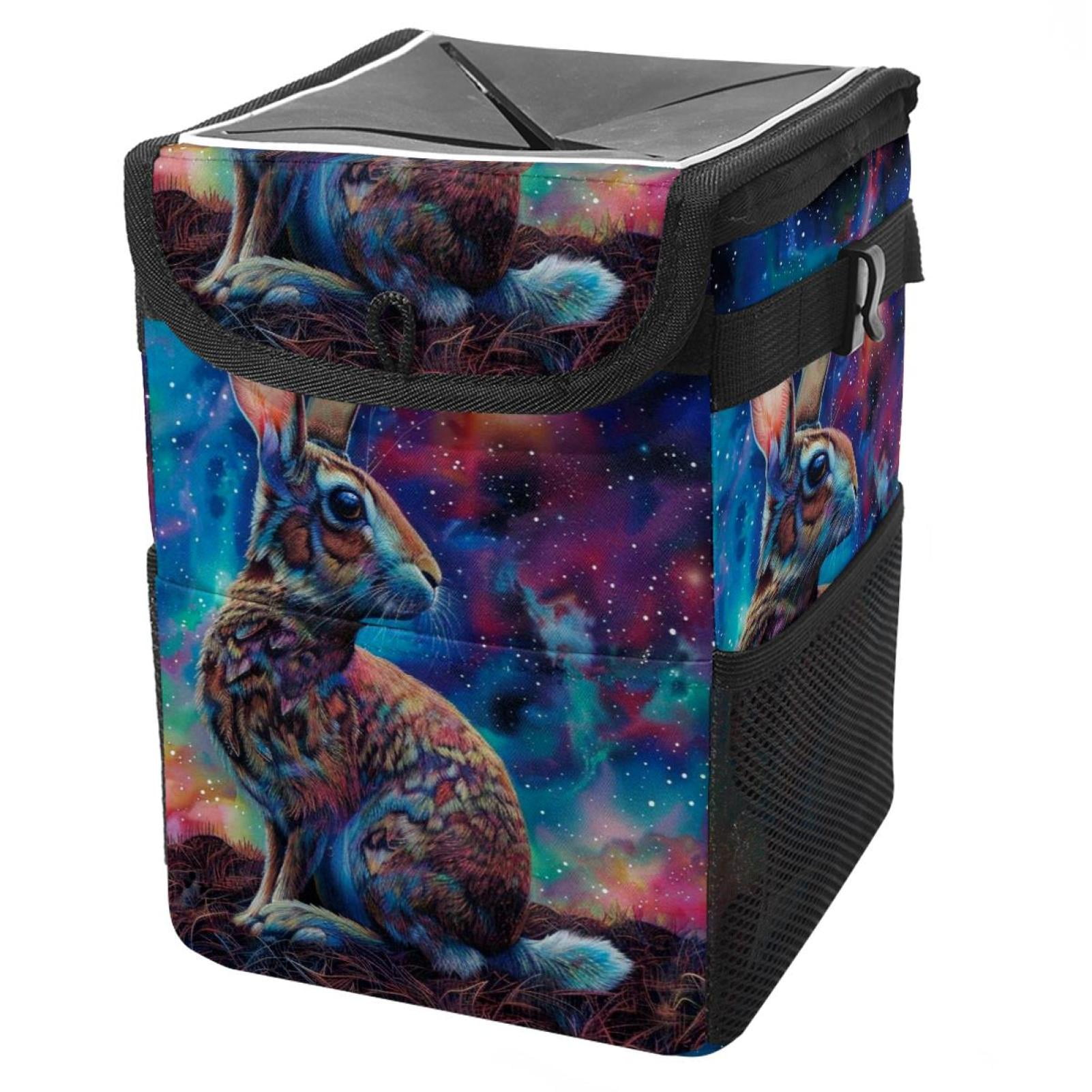 Art Colorful Starry Rabbit Car Trash Can, Foldable Leak-Proof and ...