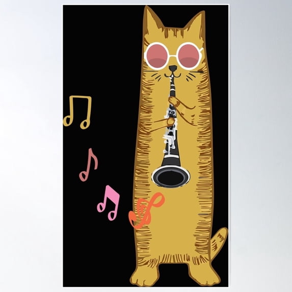 Art Cool Cat Playing The Clarinet Poster, Wall Art, Housewarming Ideas ...