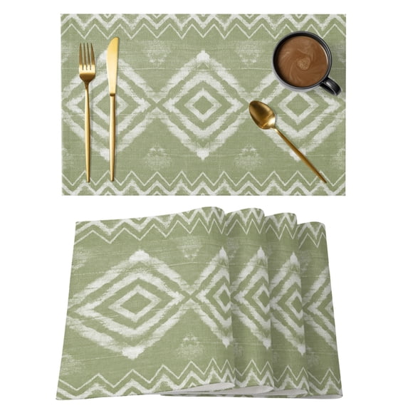 Art Country Cotton Linen Placemats Set of 1, Retro Sage Green Geometric ...