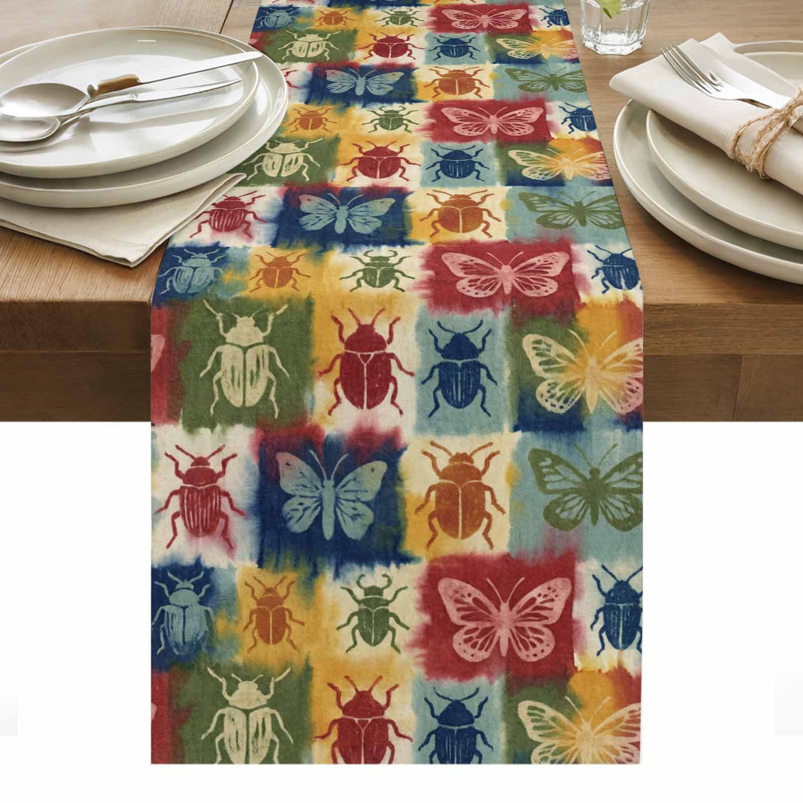 Art Country Cotton Linen Table Runner Watercolors Retro Red Blue ...