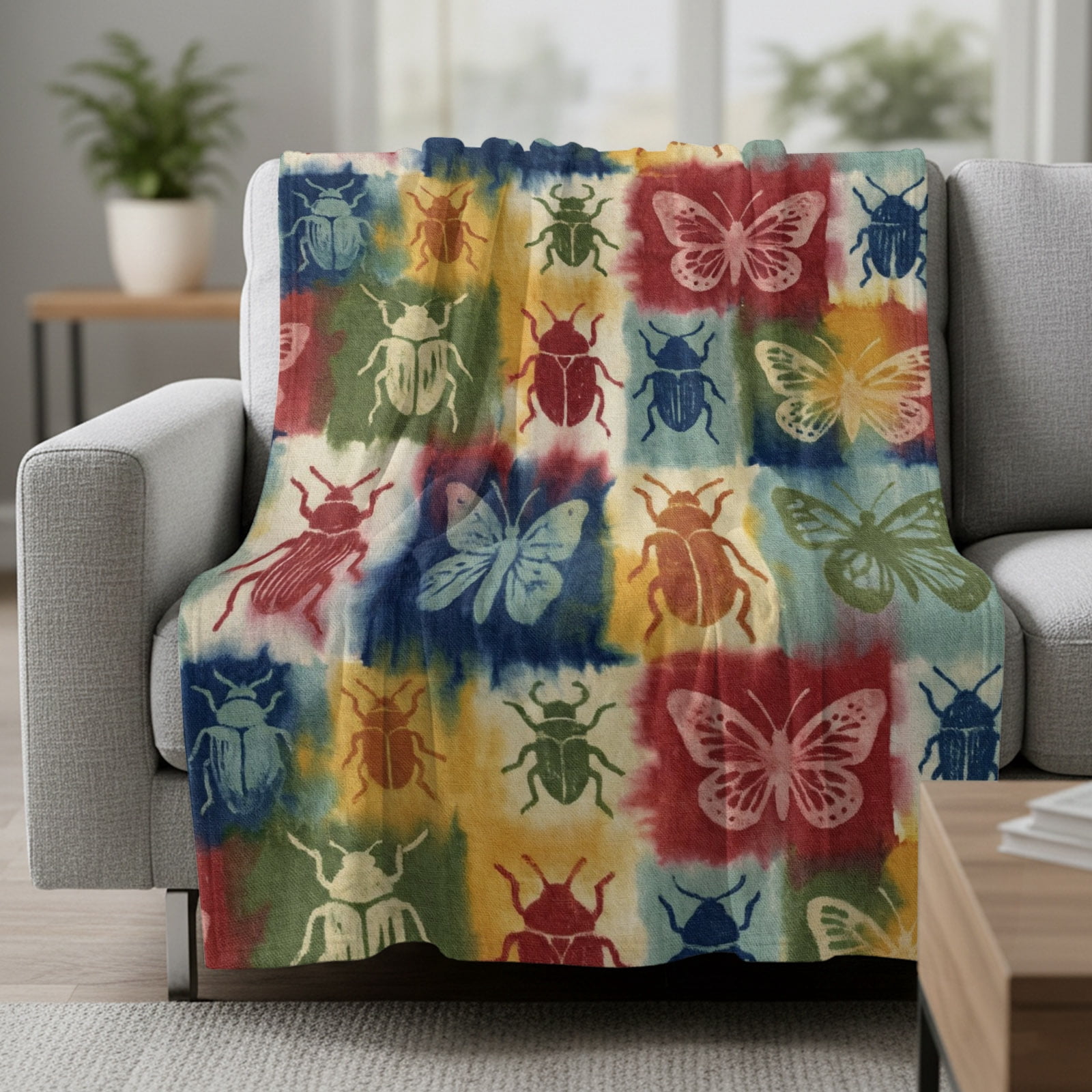 Art Country Fleece Throw Blanket Watercolors Retro Red Blue Butterfly ...