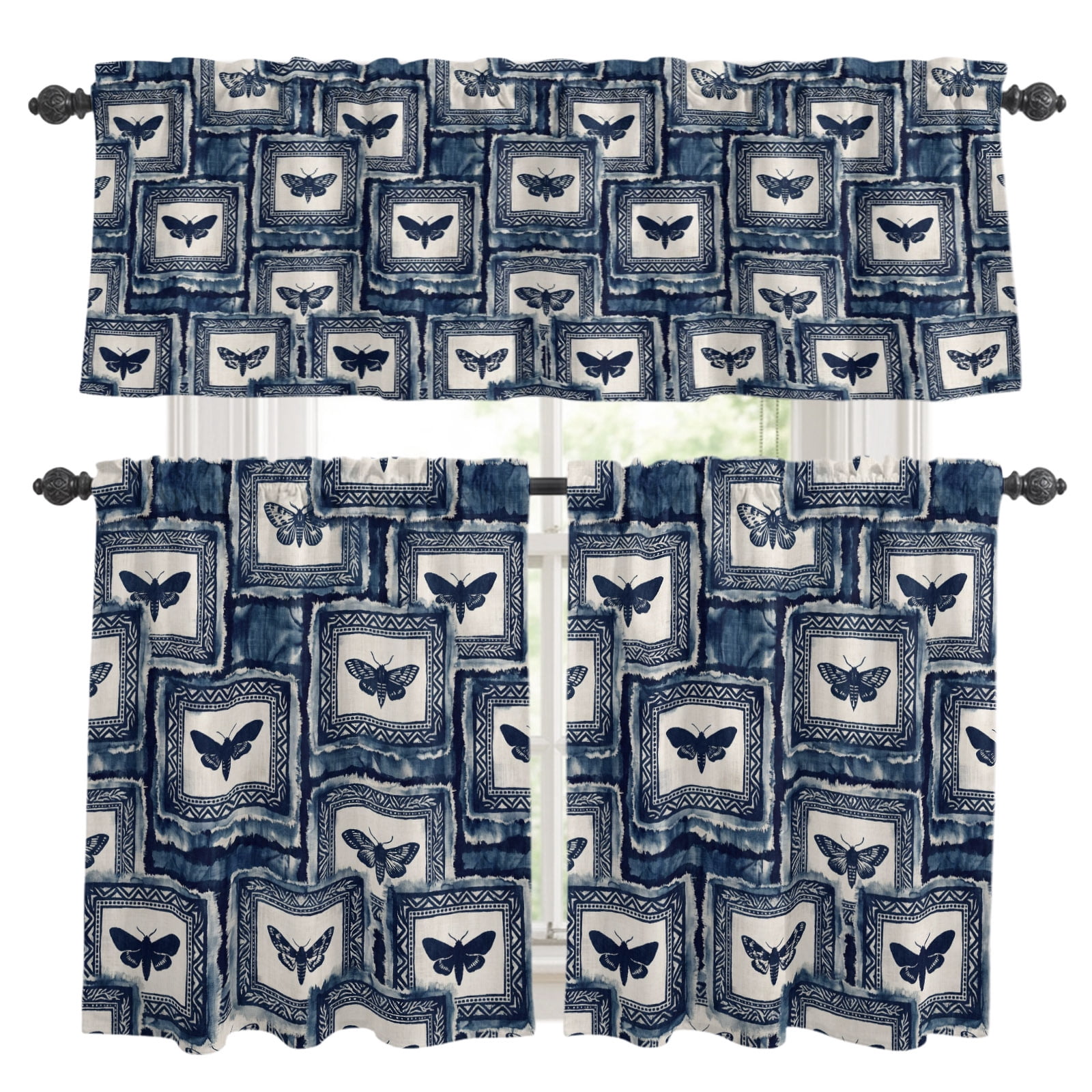 Art Country Kitchen Curtains Set for Windows, Vintage Retro Red Dark ...