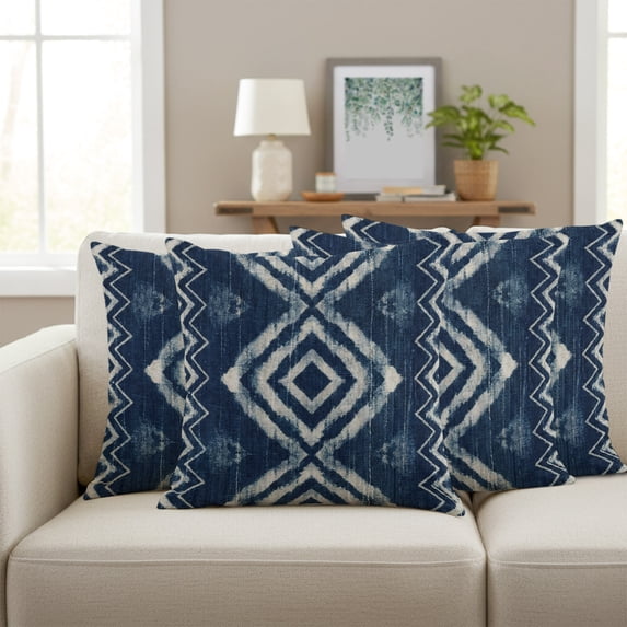Art Country Pillow Covers Set of 4, Retro Navy Blue Geometric Chevron ...