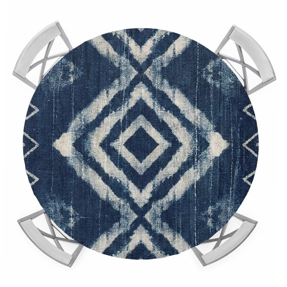 Art Country Round Table Cover, Retro Navy Blue Geometric Chevron ...