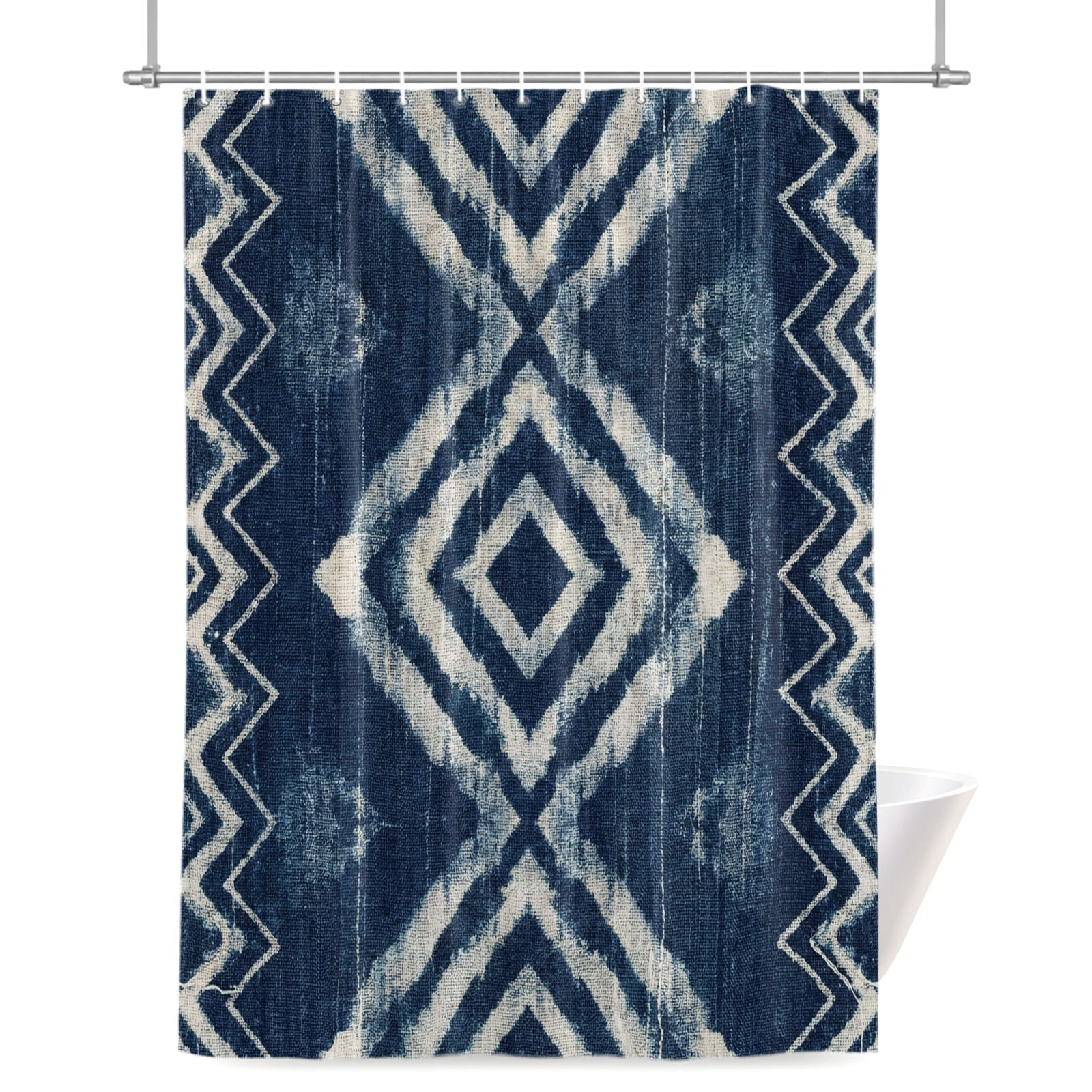 Art Country Shower Curtains for Bathroom, Retro Navy Blue Geometric ...