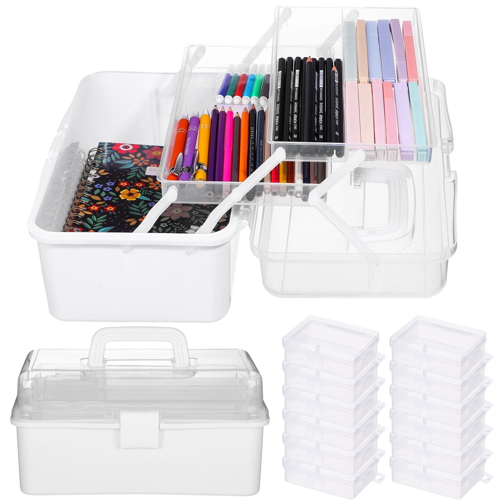 Art Craft Tackle Box, 3-Layer Storage Box with Handle & 12 Mini Boxes ...