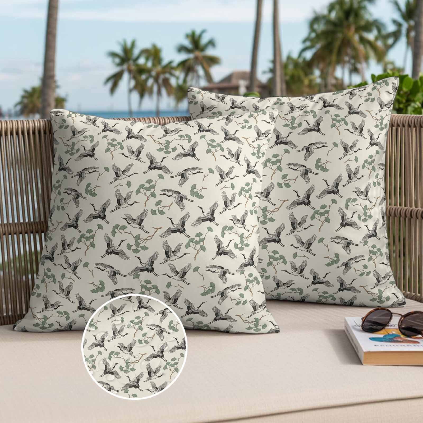 Art Crane Outdoor Waterproof Throw Pillow Covers Set of 2, 16"x16 ...