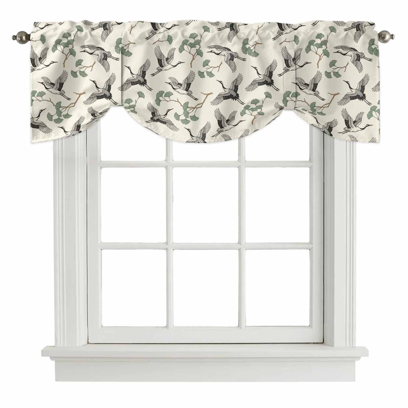Art Crane Tie Up Valance Curtains Classic Grey Bird Motifs Green ...