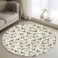 Art Crane Washable Round Area Rug 3 ft, Classic Grey Bird Motifs Green ...