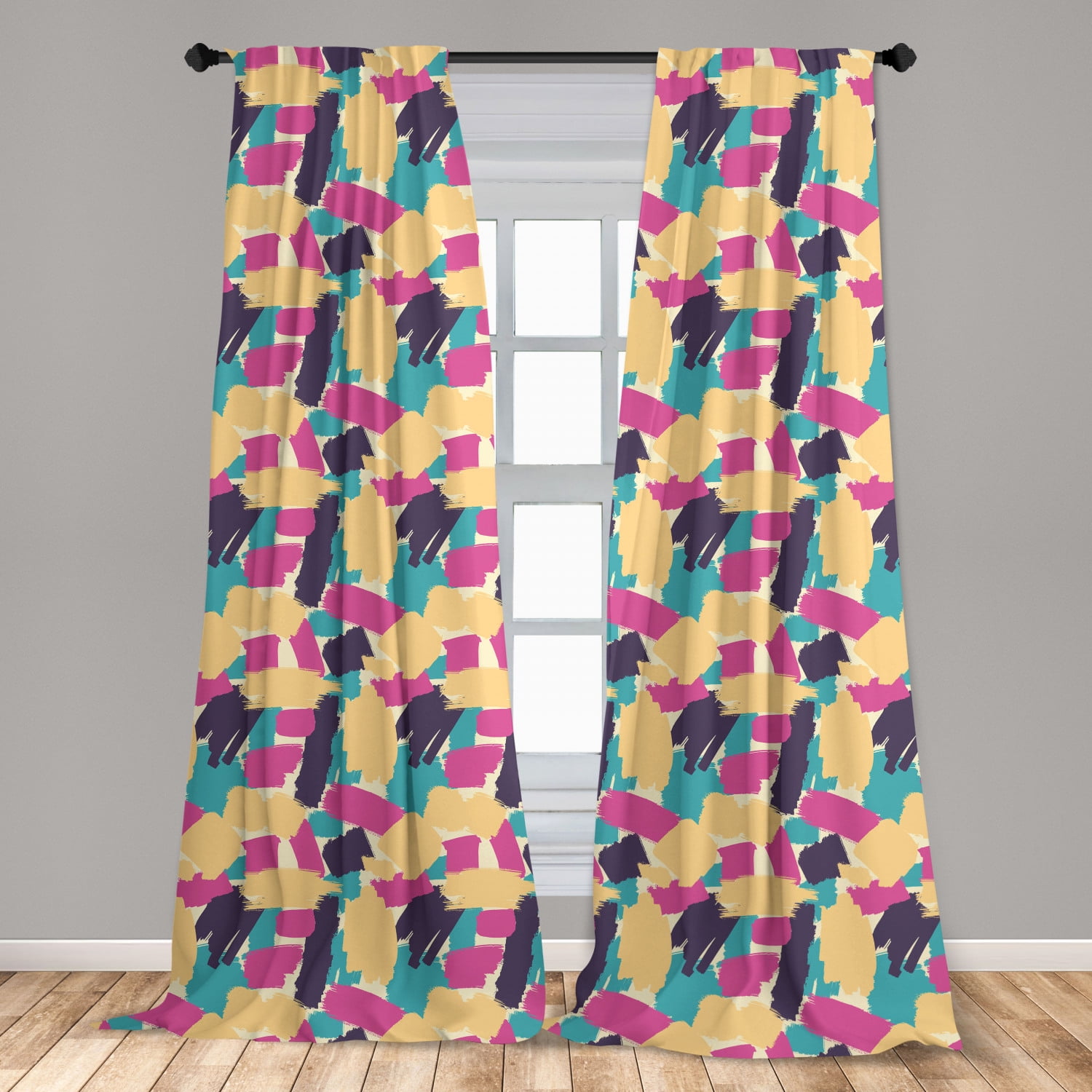 Art Curtains 2 Panels Set, Bold Brushstrokes in Different Colors Modern ...