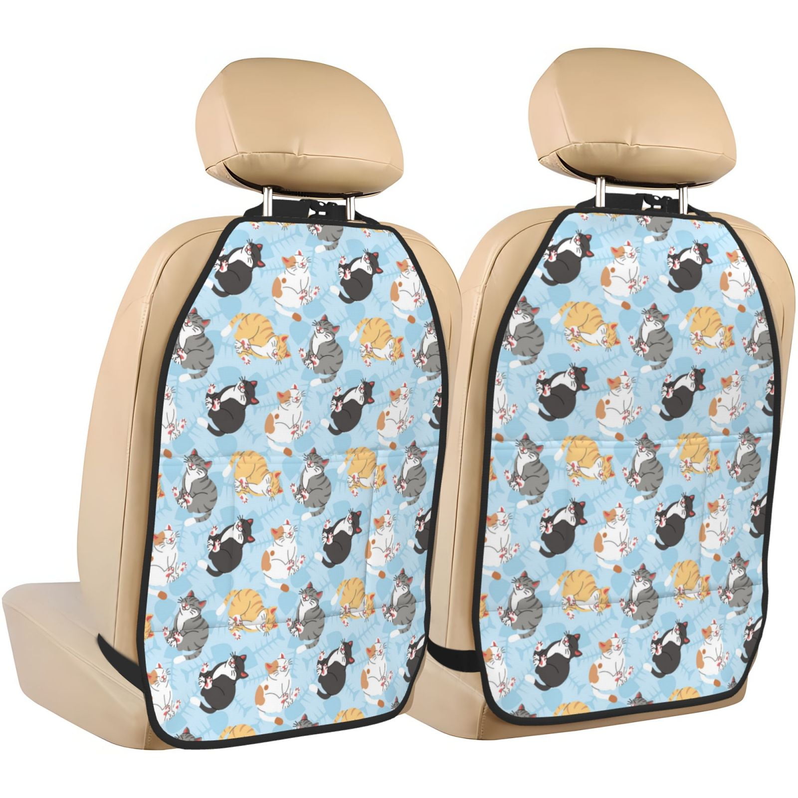 Art Cute Cartoon Cat Fishbone BackSeat Car Organiser, Waterproof ...