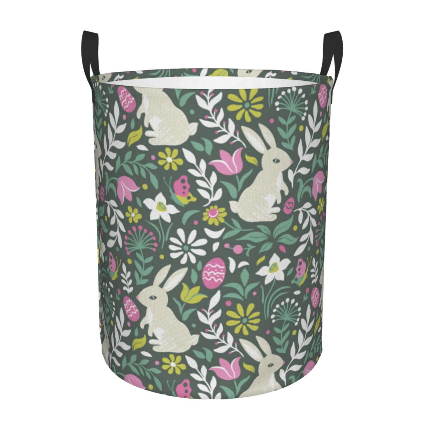 Art Cute Rabbit Butterfly Flower Round Laundry Basket, Laundry Hamper ...