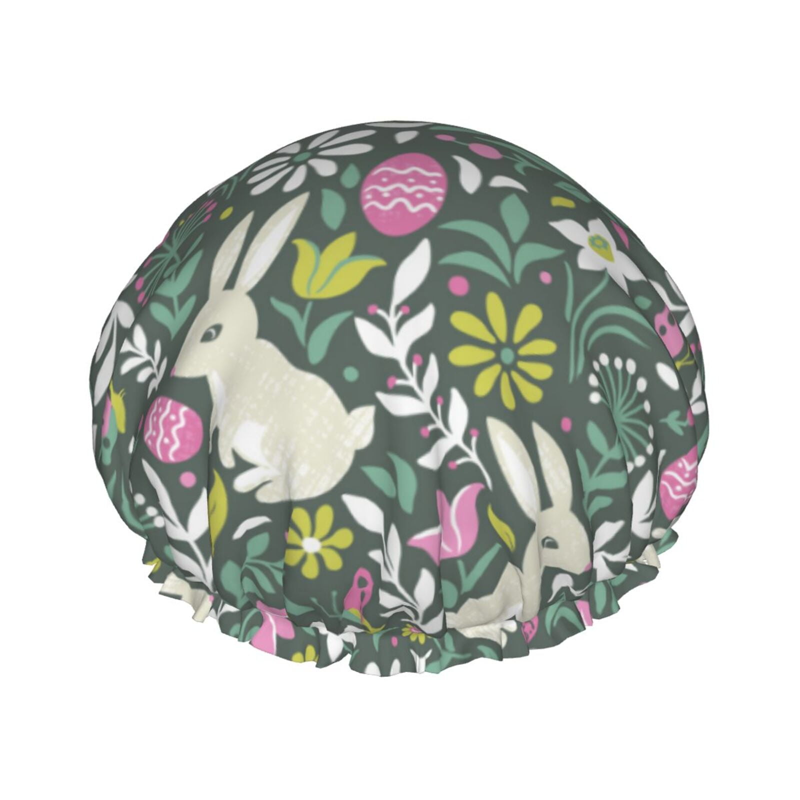 Art Cute Rabbit Butterfly Flower Shower Cap for Women, Double ...