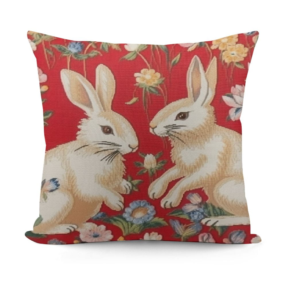 Art DE LYS, French Jacquard Tapestry Small Pillow, Deux Lapins ...