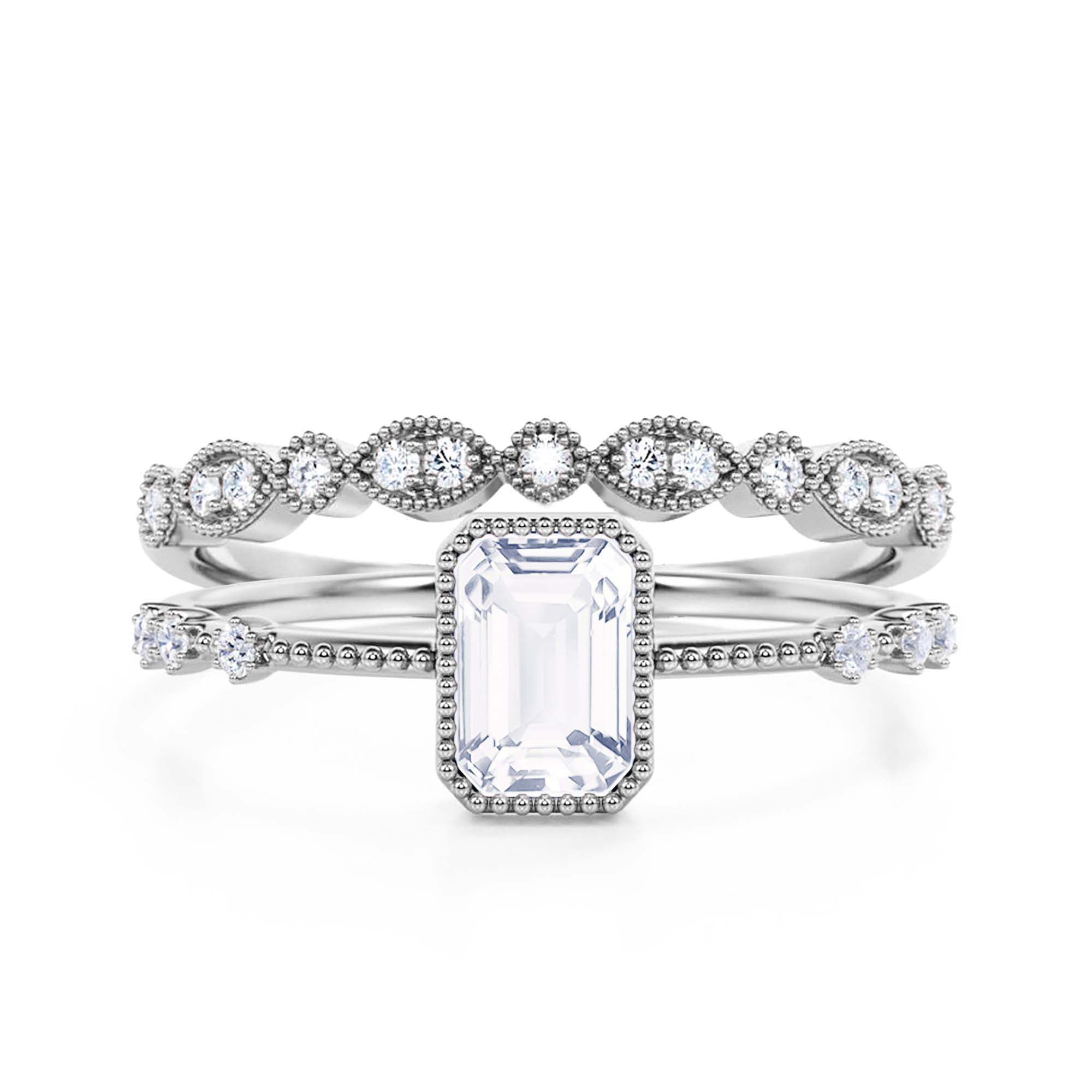 Art Deco 1.75 Carat Emerald Cut Diamond Moissanite Thin Engagement Ring ...