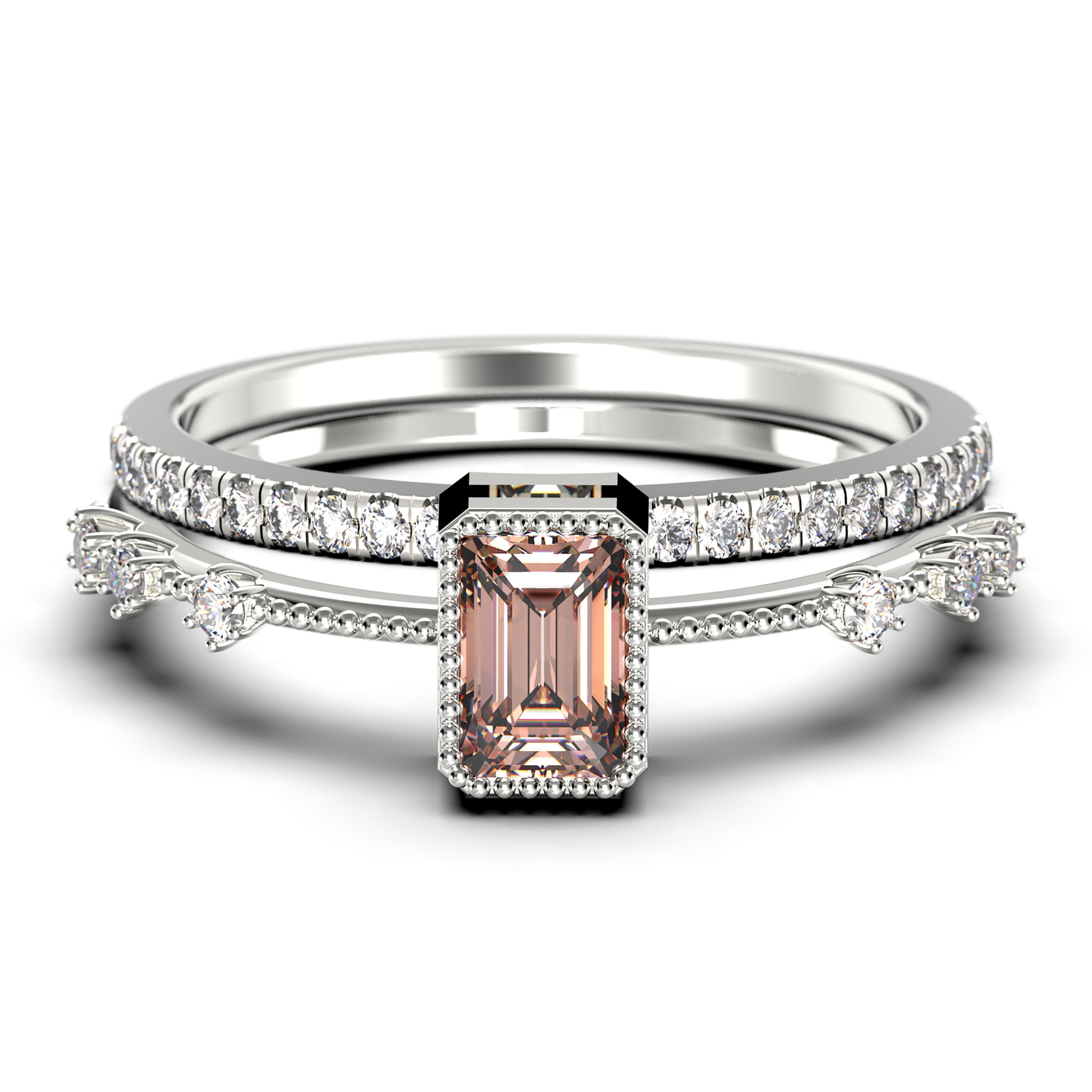 Art Deco 1.75 Carat Emerald Cut Morganite And Diamond Moissanite Thin ...