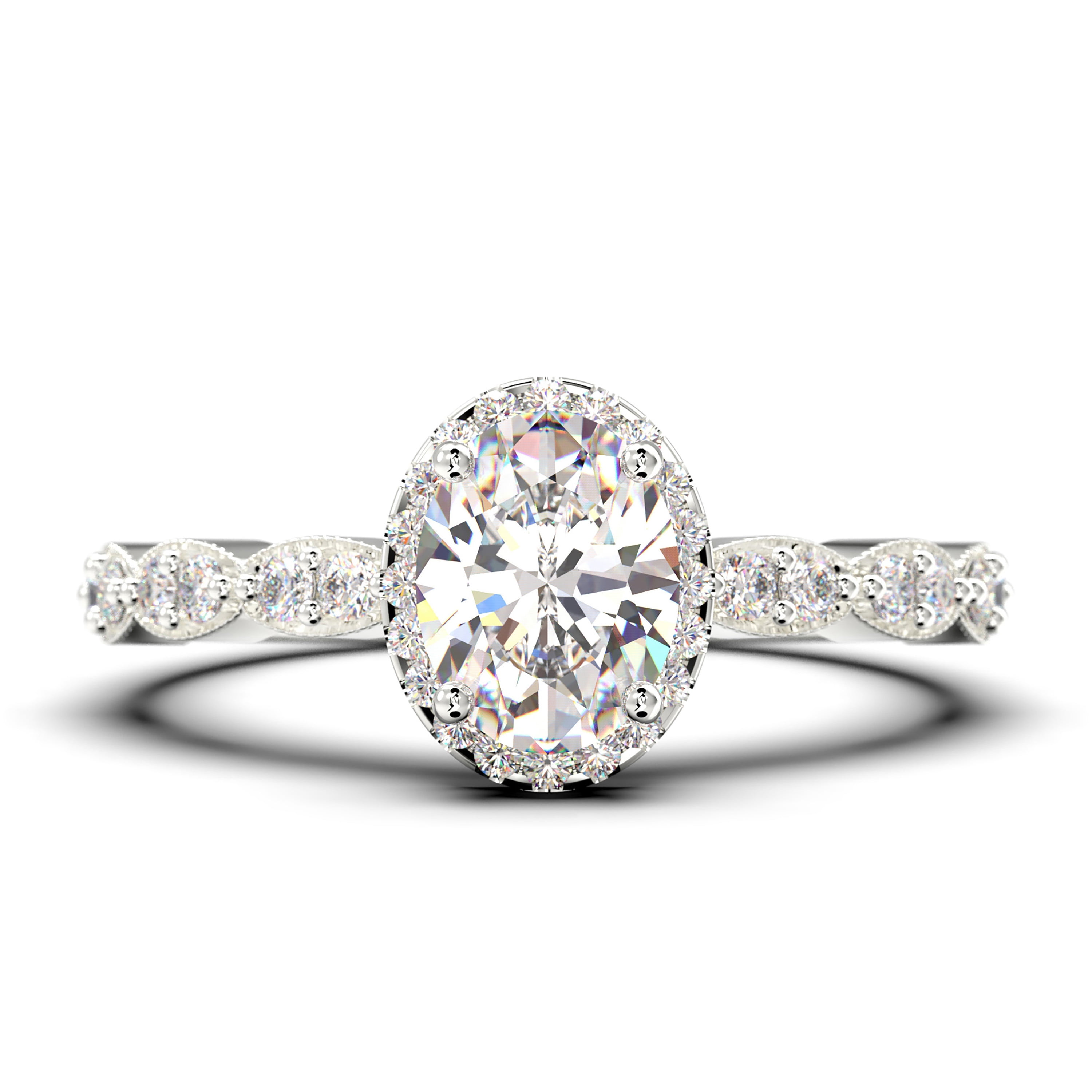 Art Deco 1.75 Carat Oval Cut Diamond Moissanite Classic Engagement Ring ...