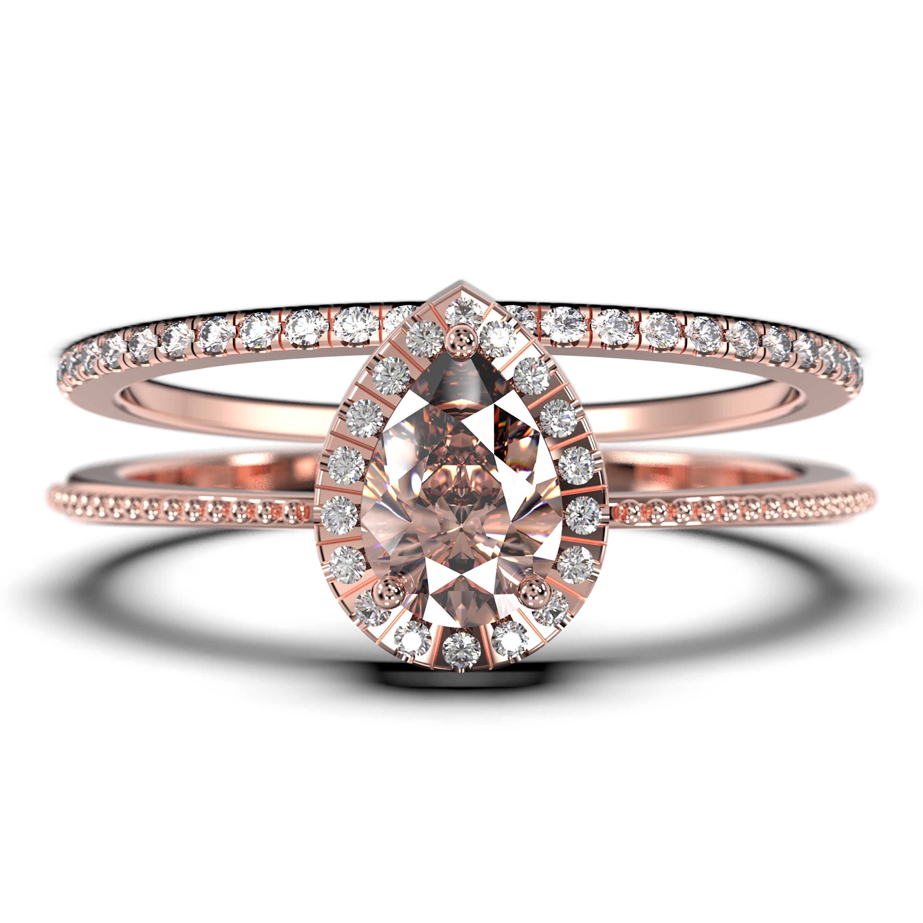 Art Deco 1.75 Carat Vintage Pear Cut Morganite And Diamond Moissanite ...