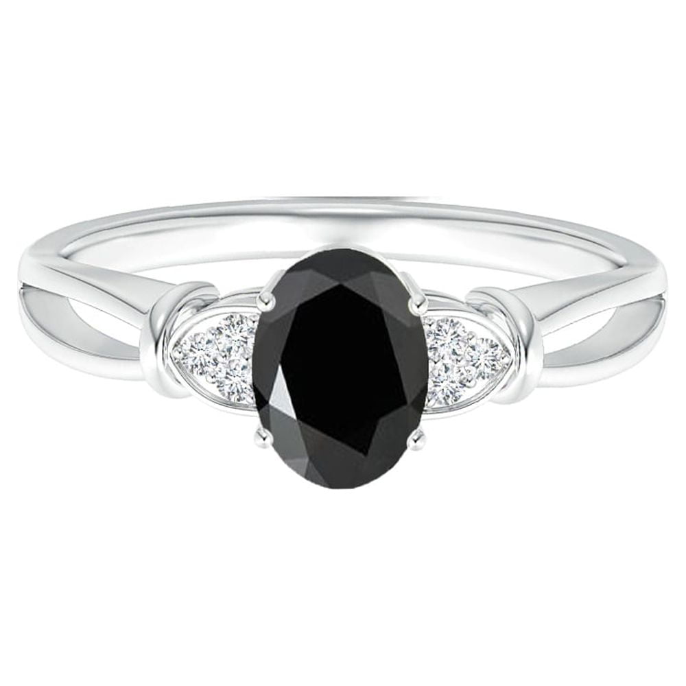 Art Deco 2 Ctw Oval Black Spinel Gemstone 925 Sterling Silver Women ...