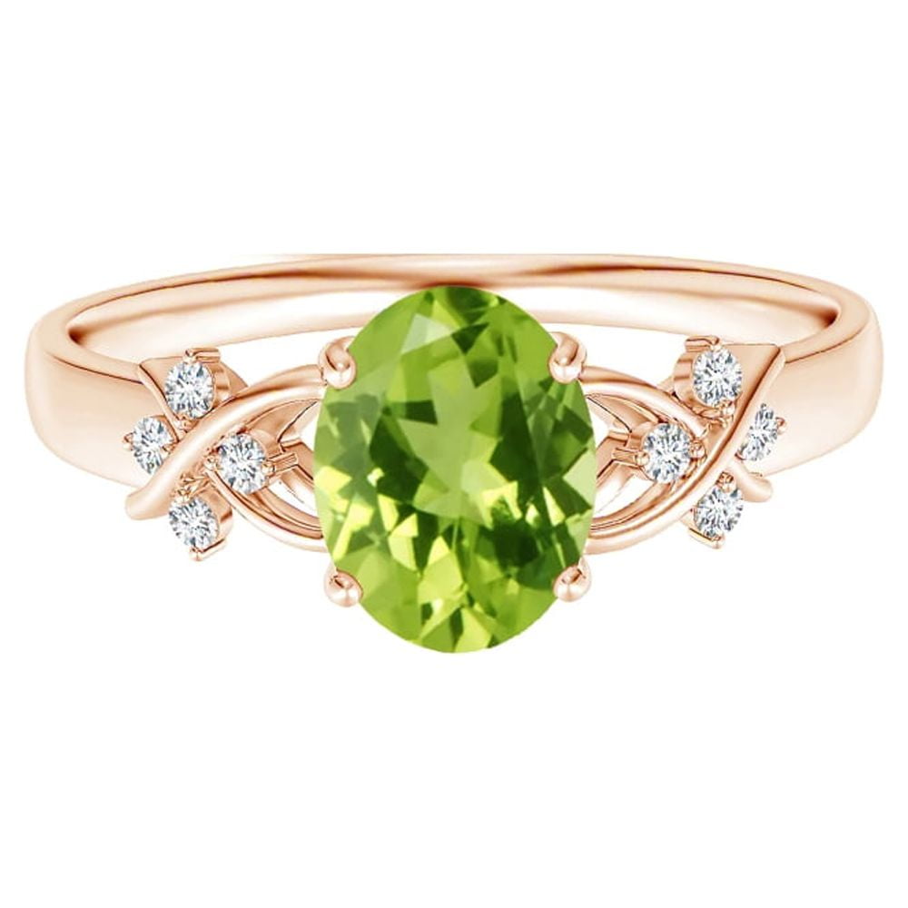Art Deco 2 Ctw Oval Peridot 925 Sterling Silver Rose Plated Wedding Ring - Walmart.com