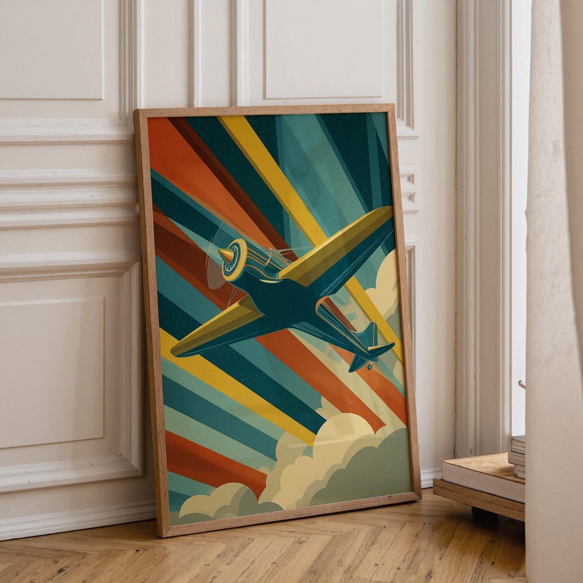 Art Deco Airplane Poster Vintage Aviation Wall Art Retro Travel Teal ...
