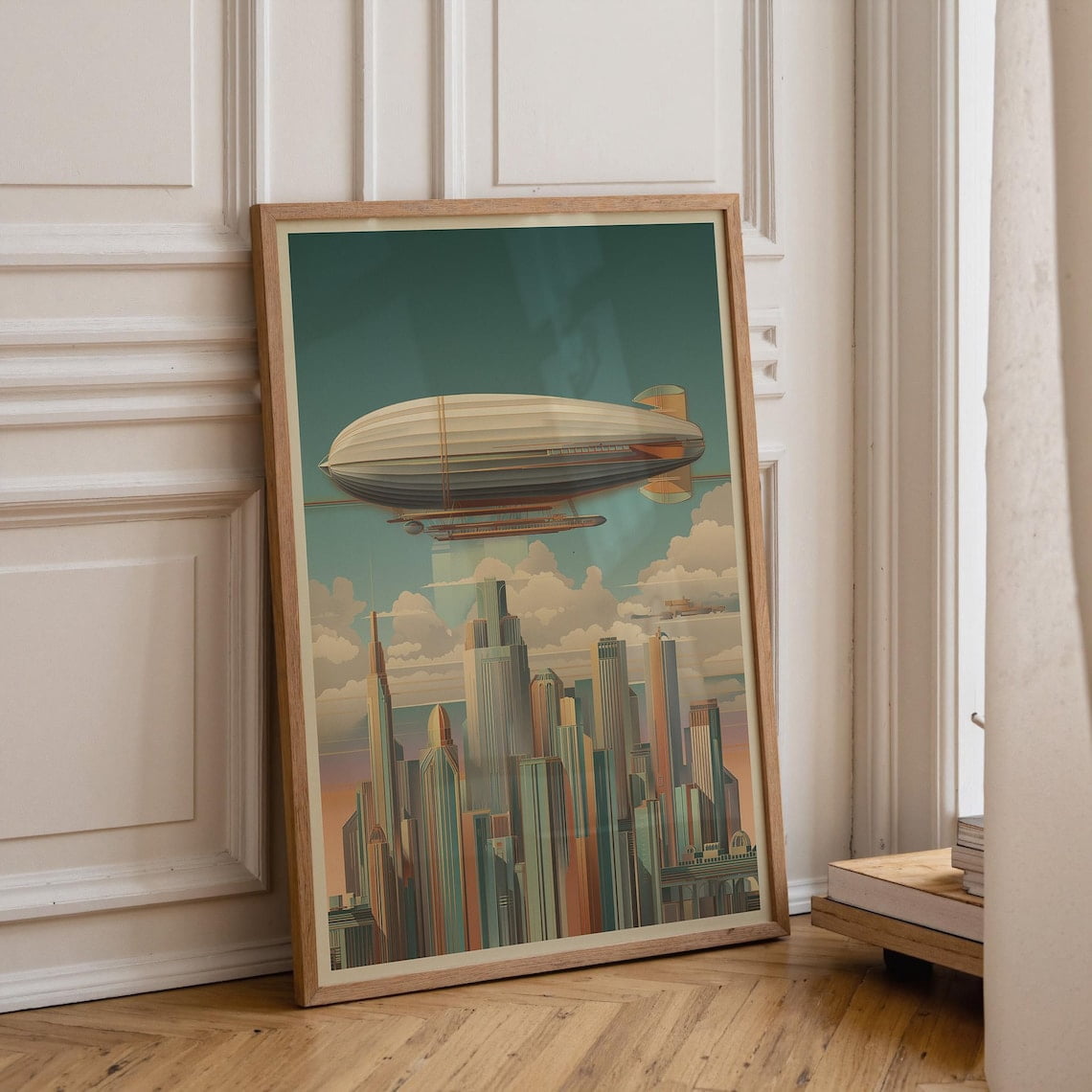 Art Deco Airship Retro Futuristic City Vintage Sci Fi Poster Unframed ...