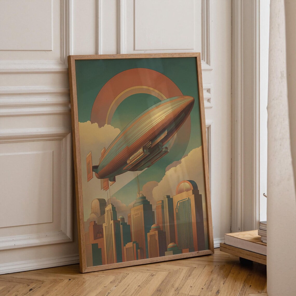 Art Deco Airship Retro Futuristic City Vintage Sci Fi Zephyr Over ...