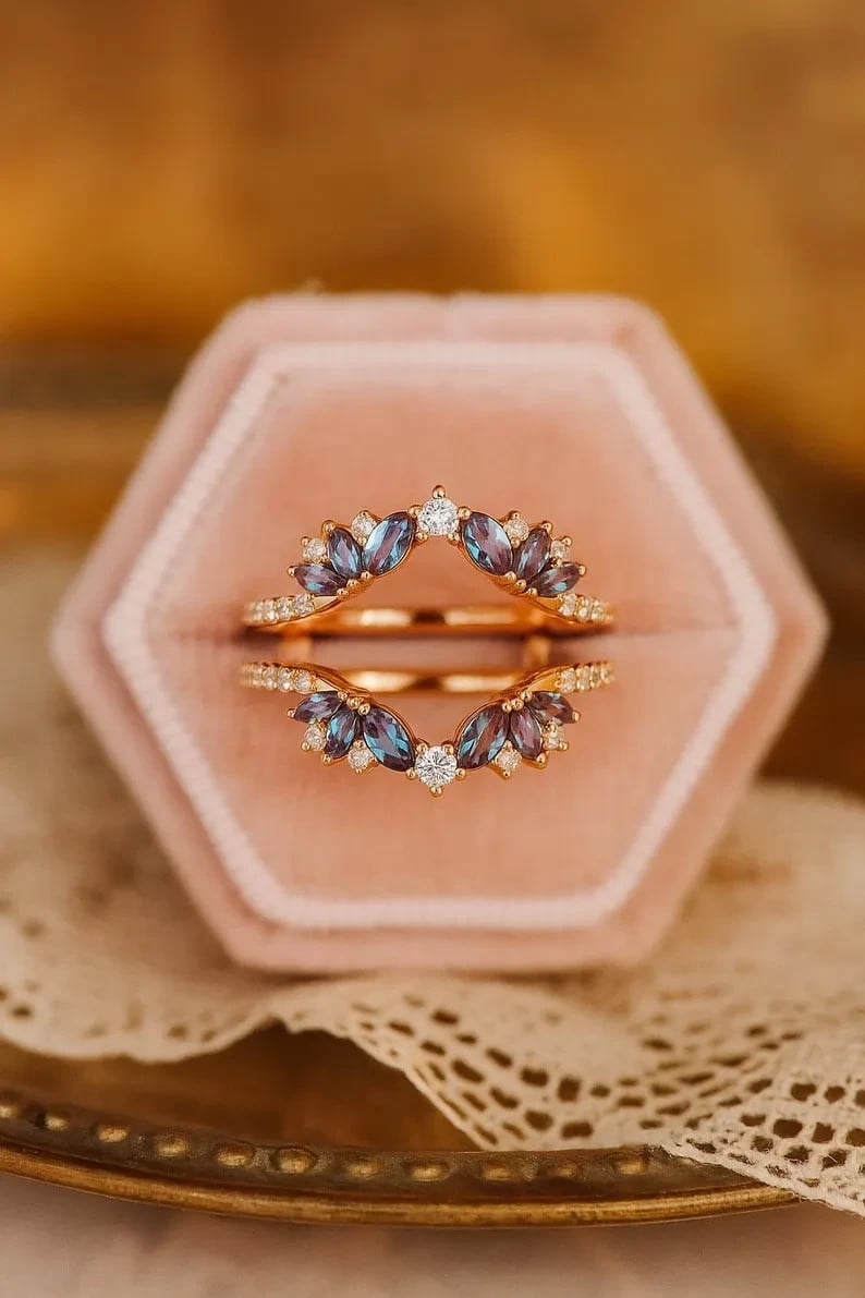 Art Deco Alexandrite Enhancer Ring 2Ct Marquise Cut Lab Created Diamond ...