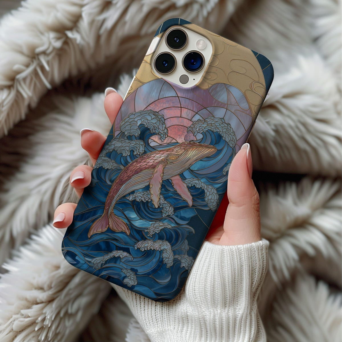 Art Deco Artful Trendy Pink Stained Glass Whale Phone Case with iPhone ...