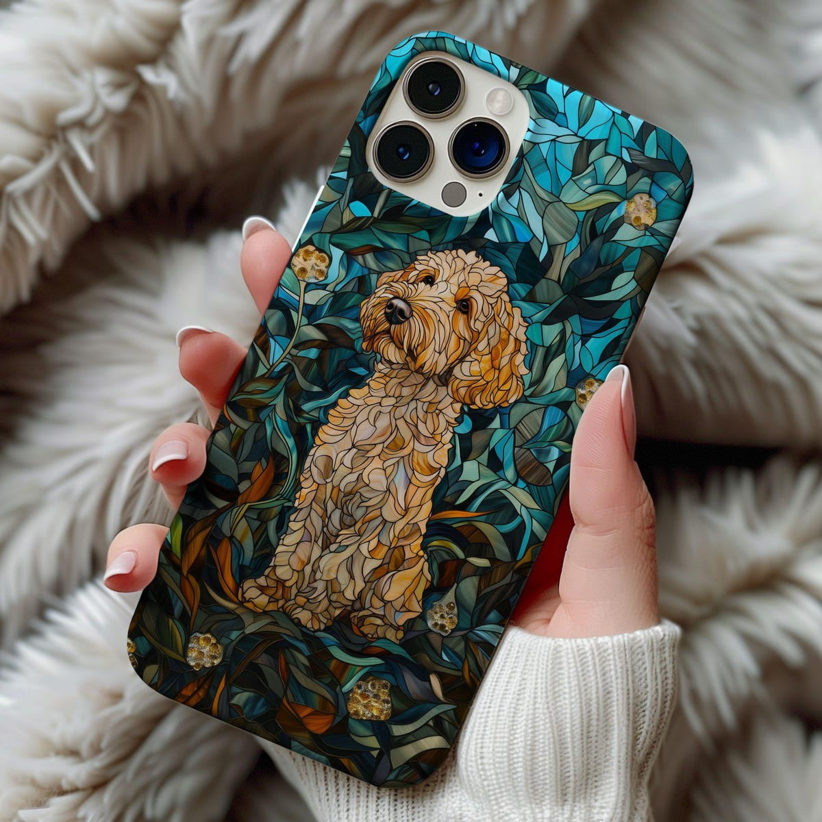 Art Deco Artful Trendy Vintage Goldendoodle Stained Glass Phone Case ...