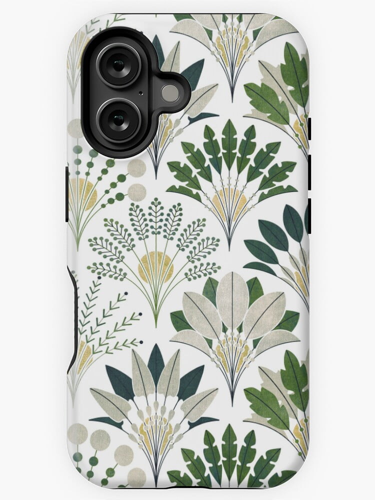 Art Deco Block Print Palms Earthy Greens Design For iPhone 11-17 Pro ...