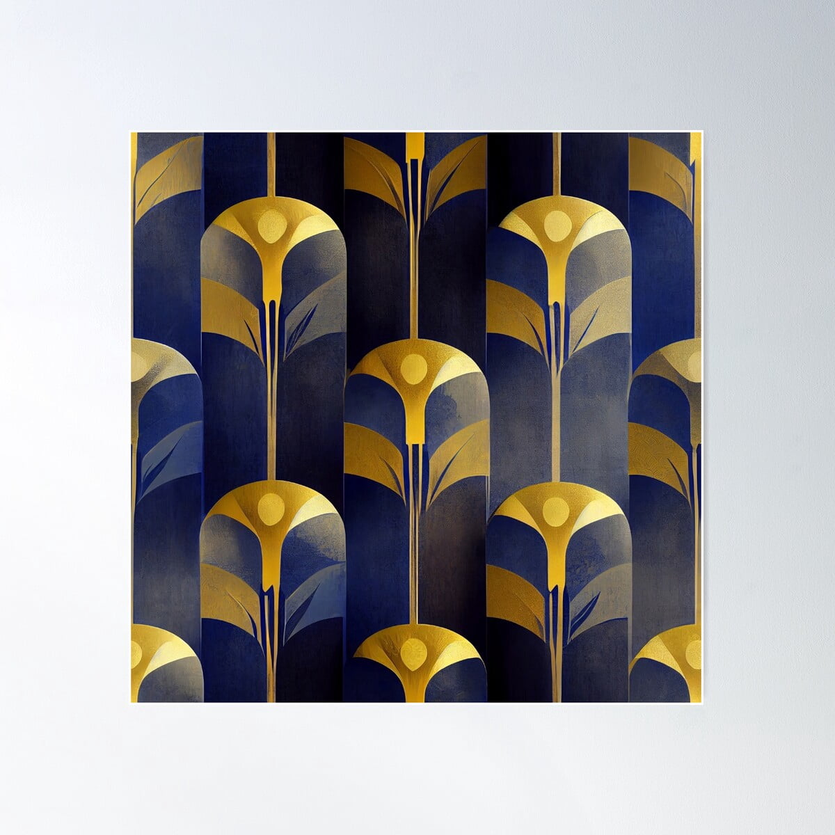 Art Deco Blue Cobalt And Golden Vintage Pattern Poster Wall Art, Modern ...