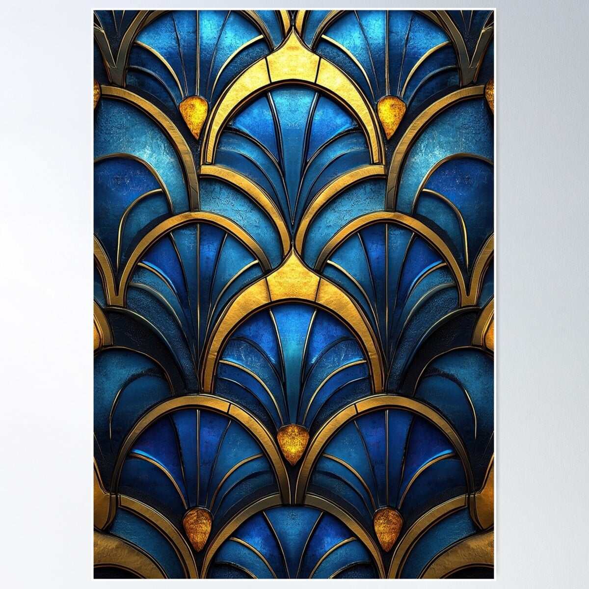 Art Deco Blue Gold Poster Wall Art, Modern Wall Decor For Living Room ...
