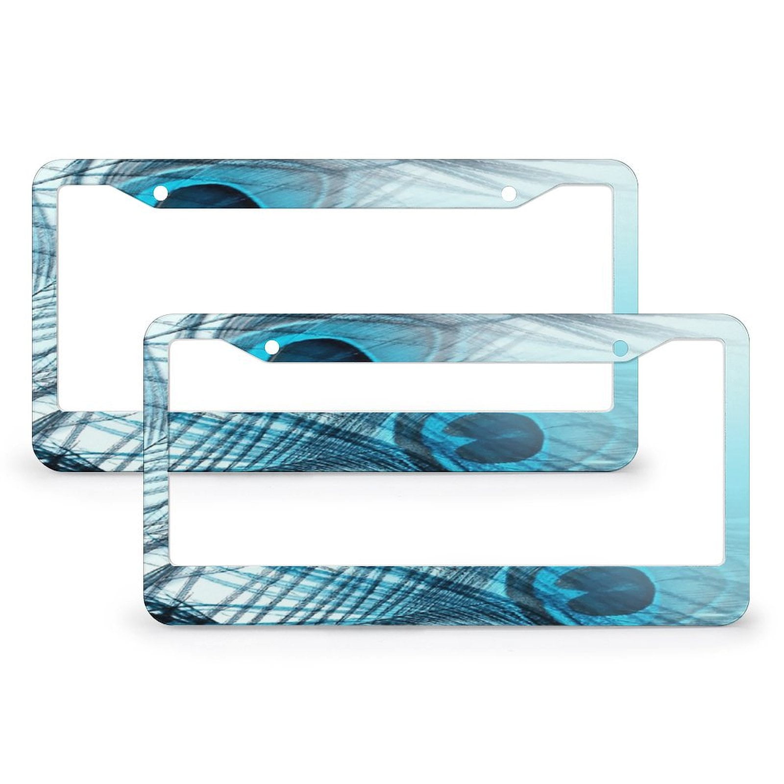 Art Deco Blue Peacock Feathers License Plate Frame - 2 Pack Aluminum ...