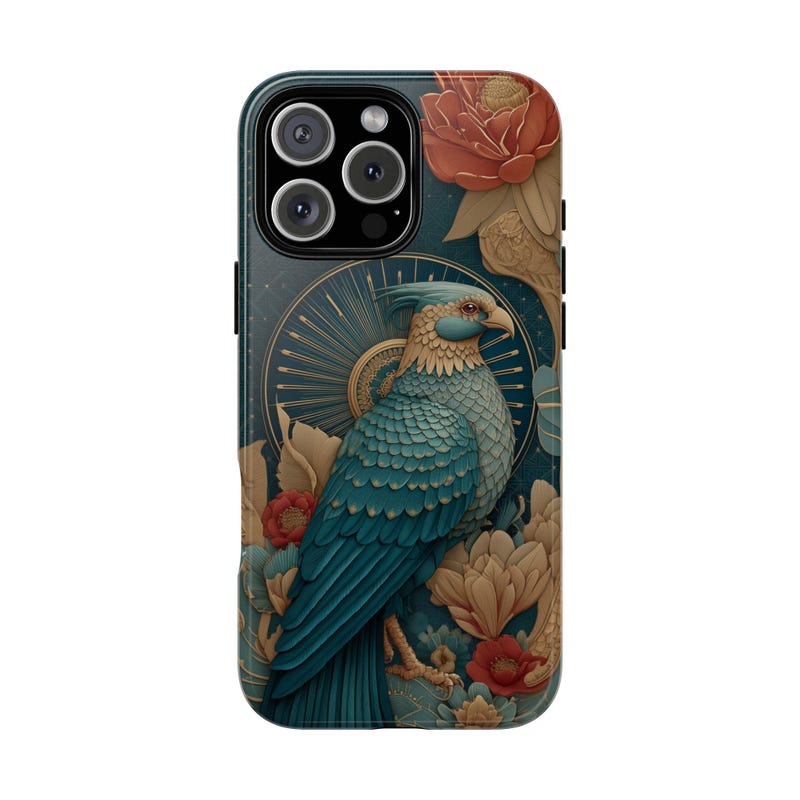 Art Deco Blue Phoenix Bird with Teal Feathers Phone Case for iPhone 11 ...